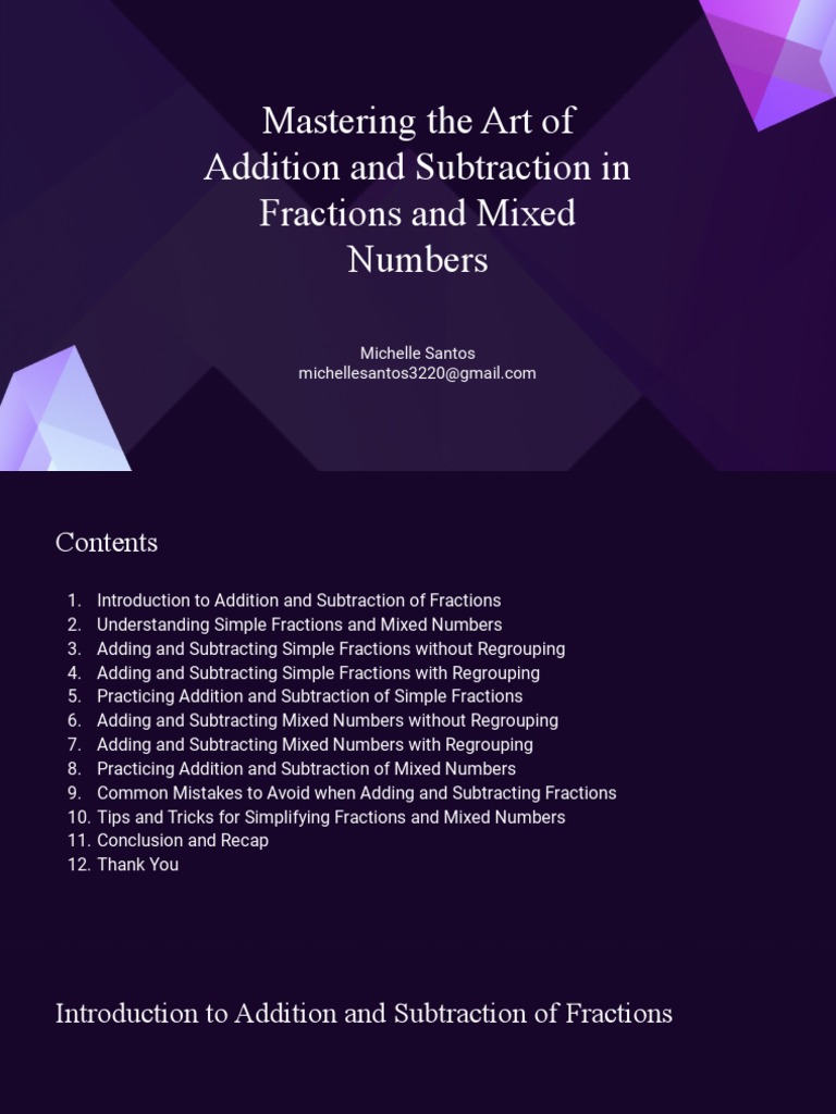 Mastering The Art of Addition and Subtraction in Fractions and Mixed Numbers | PDF | Elementary ...