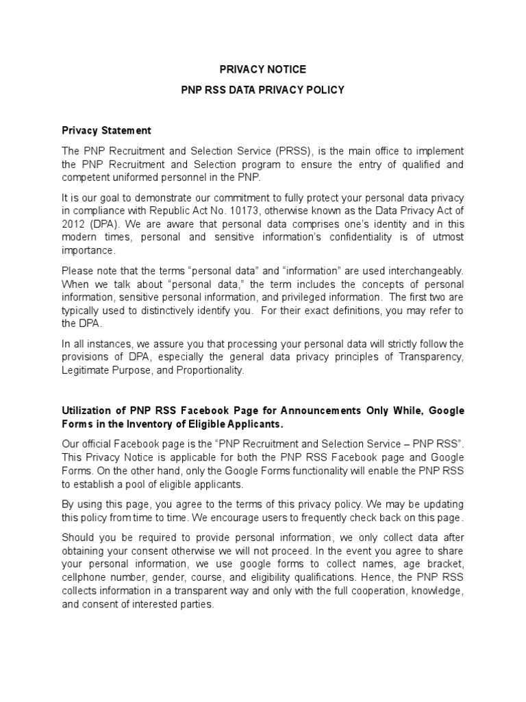 PNP Rss Recruitment Privacy Notice | PDF | Information Security | Privacy