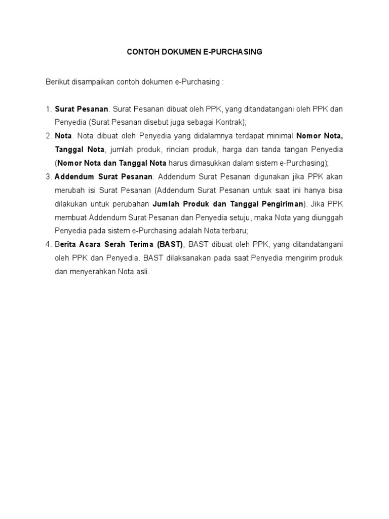 Contoh Dokumen E-Purchasing Lengkap | PDF