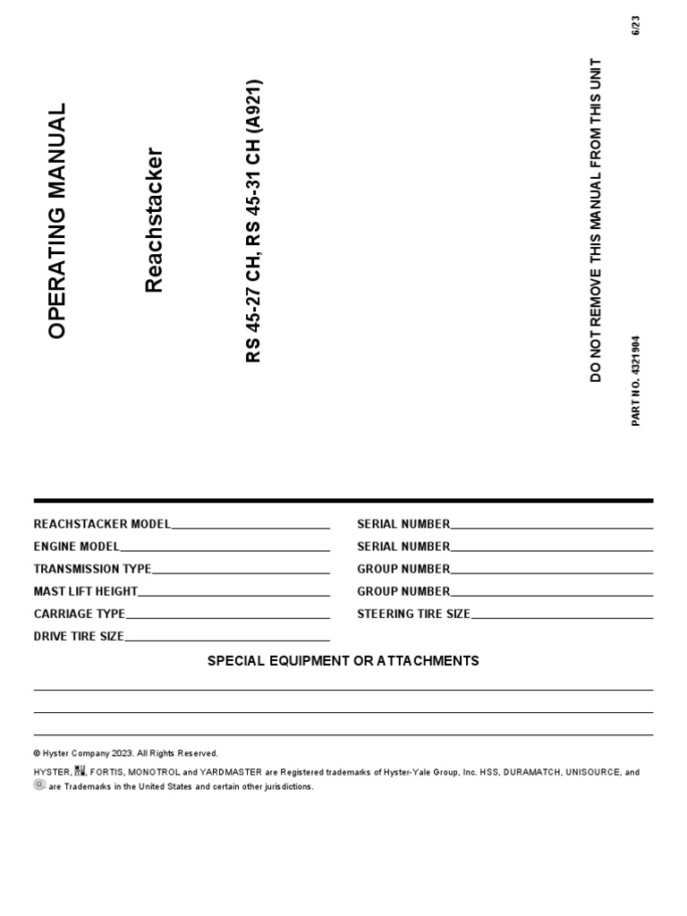 A921 Operating Manual | PDF | Manufactured Goods | Vehicles