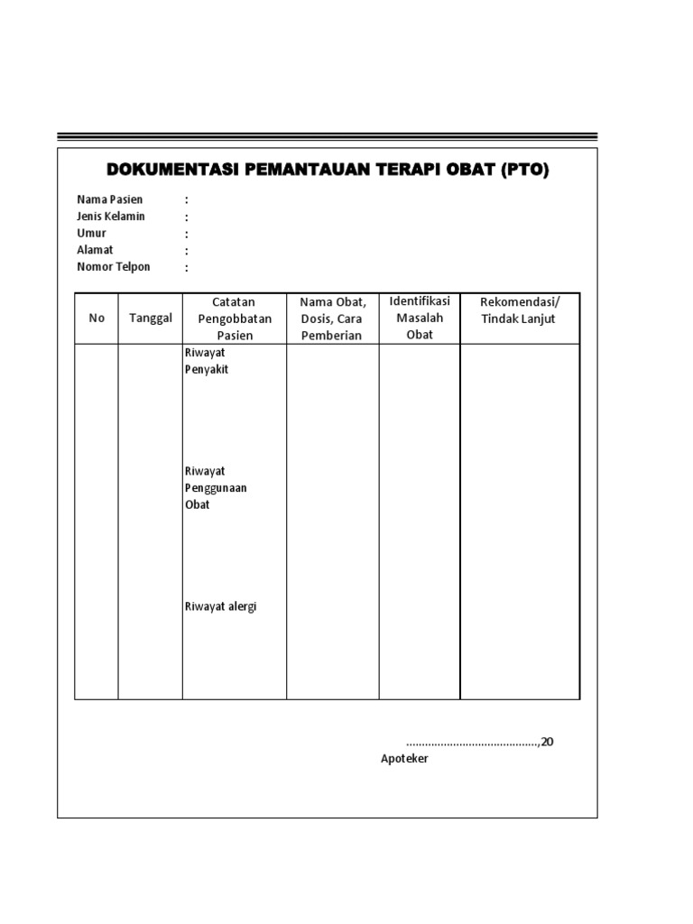 Dokumentasi Pemantauan Terapi Obat (Pto) | PDF