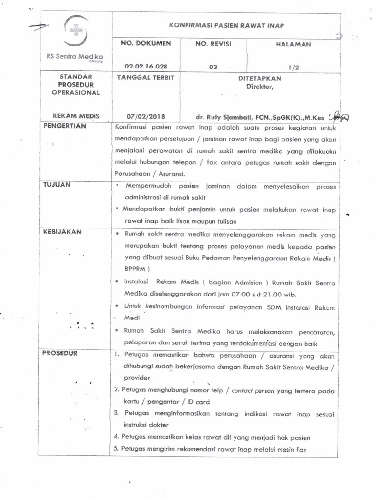 004 Konfirmasi Pasien Ranap | PDF
