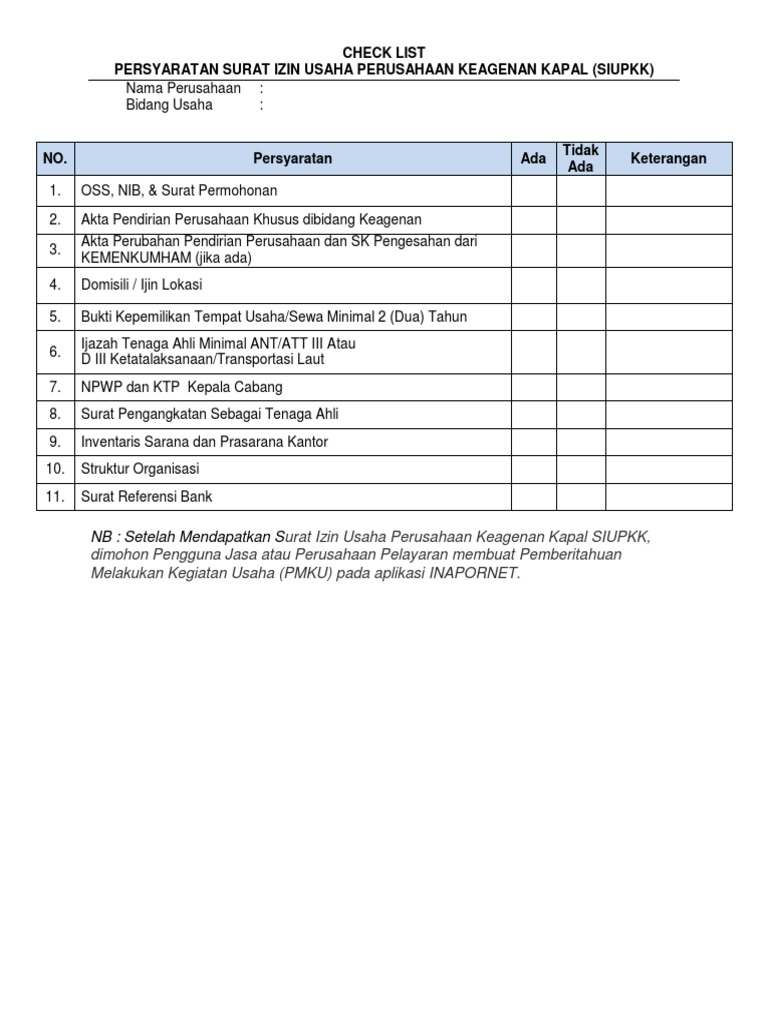 Check List Pusat Siupkk | PDF