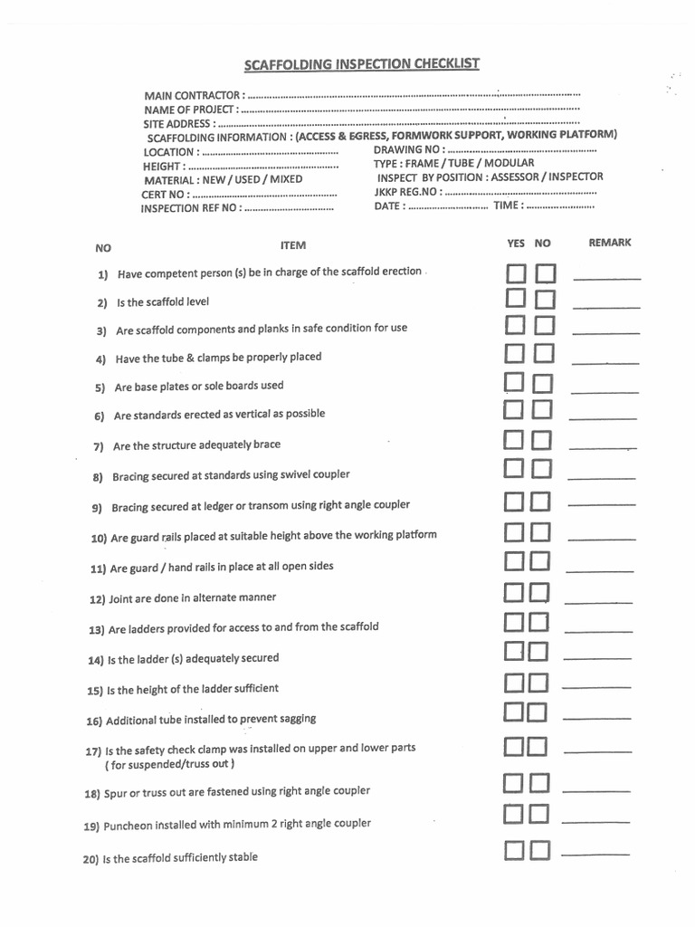 scaffolding inspection checklist | PDF