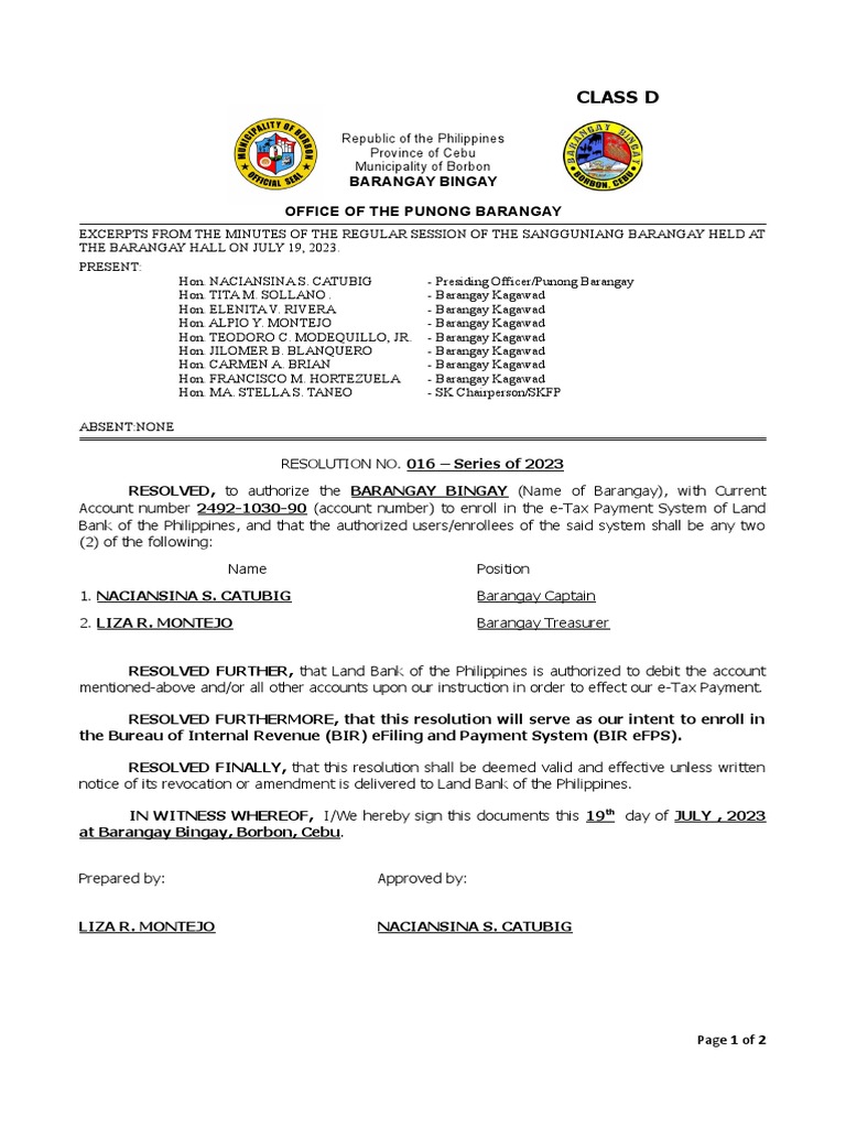 2023 - 016 BIR - ETPS-Resolution | PDF