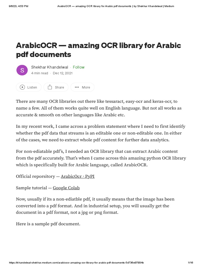 ArabicOCR - Amazing OCR Library For Arabic PDF Documents - by Shekhar Khandelwal - Medium | PDF ...