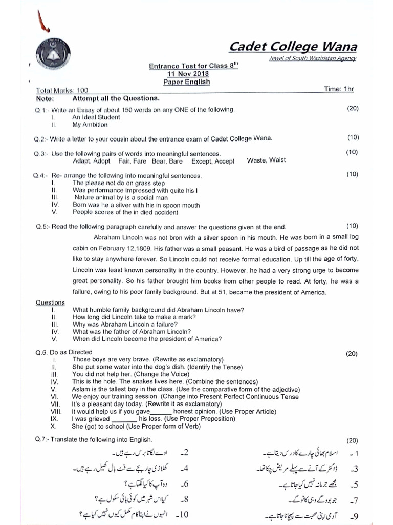 Previous-Papers-Class-8 (1) | PDF