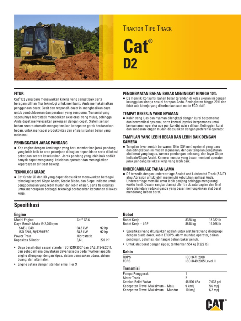 Small Specalog For Cat D2 Track-Type Tractor (Bahasa) | PDF | Teknologi & Rekayasa