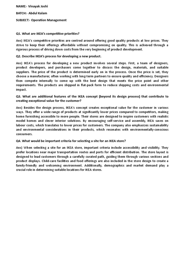 IKEA Case Study Ans | PDF | Customer | Prices