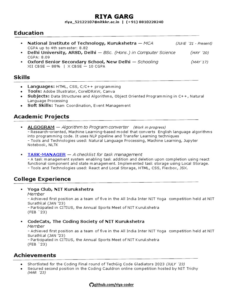 Riya Garg: Education | PDF