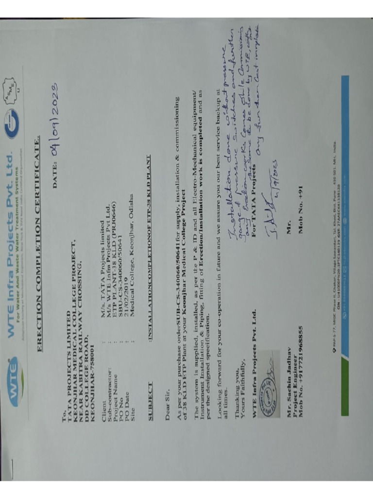 Erection Certificate | PDF