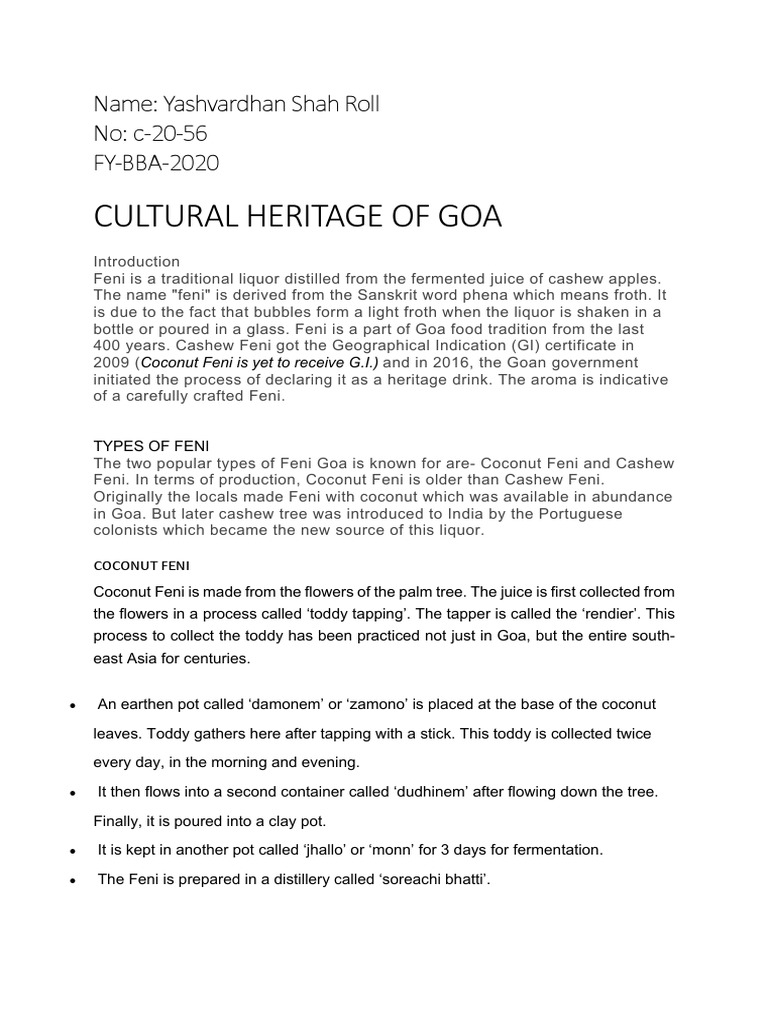 Feni of Goa | PDF | Drink | Alcoholic Drinks