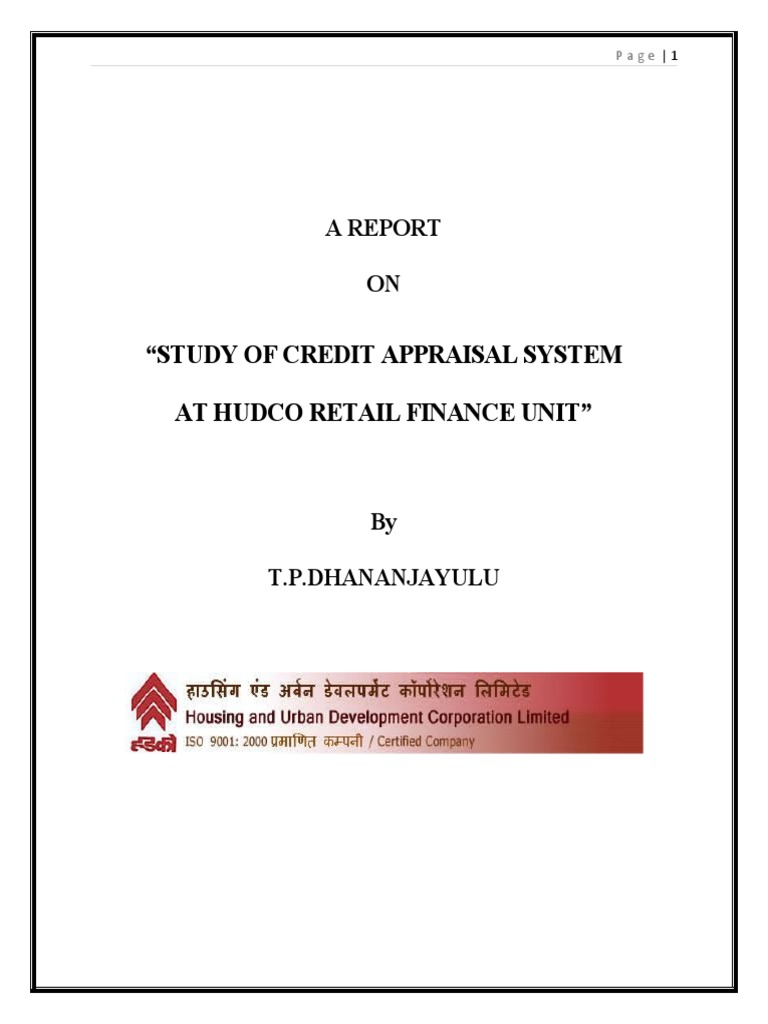 Study of Credit Appraisal System at Hudco Retail Finance Unit | PDF ...
