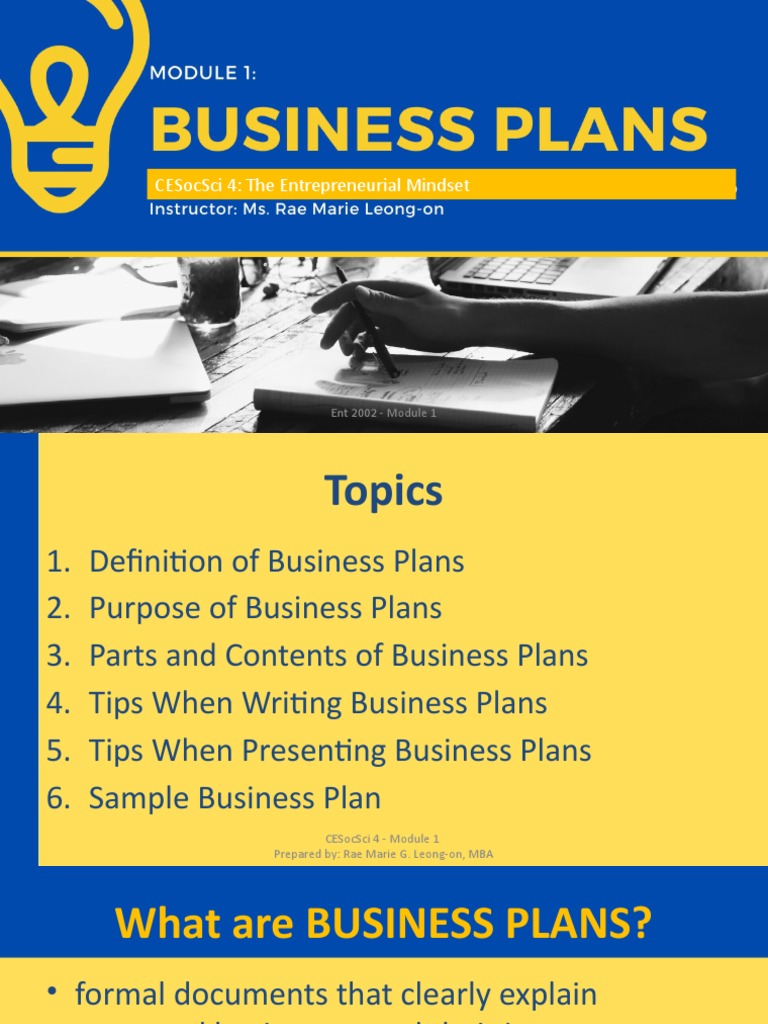 Module 1 - Business Plans (CESocSci 4) | PDF | Business Plan ...