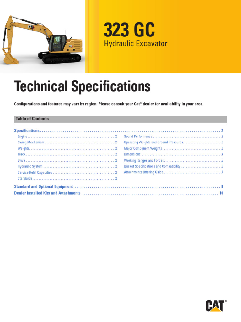 Specalog For 323GC Hydraulic Excavator | PDF | Biodiesel | Vehicles