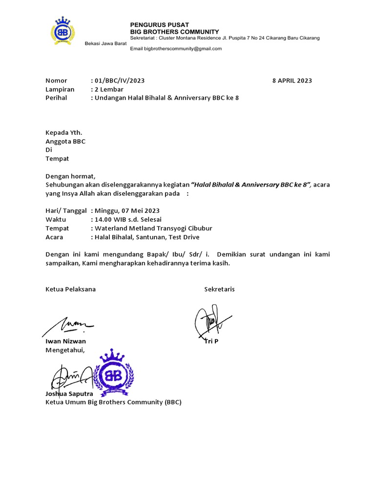 Surat Undangan Halbil BBC | PDF