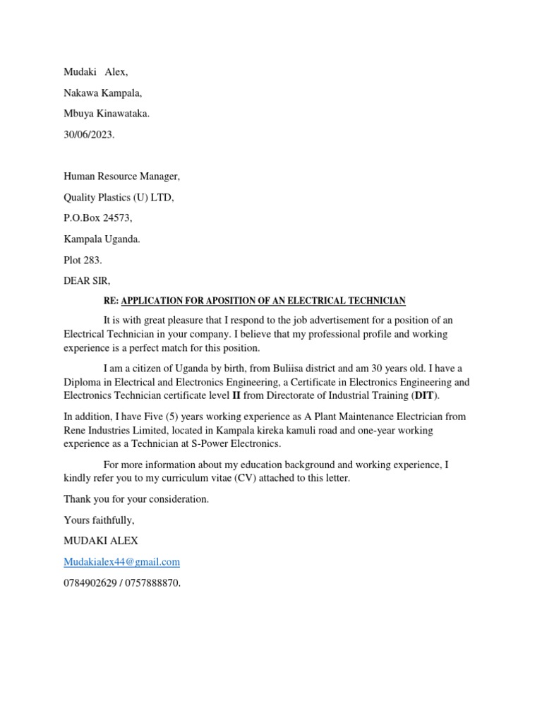Application Letter, CV and Academic Credentials | PDF | Electrician ...