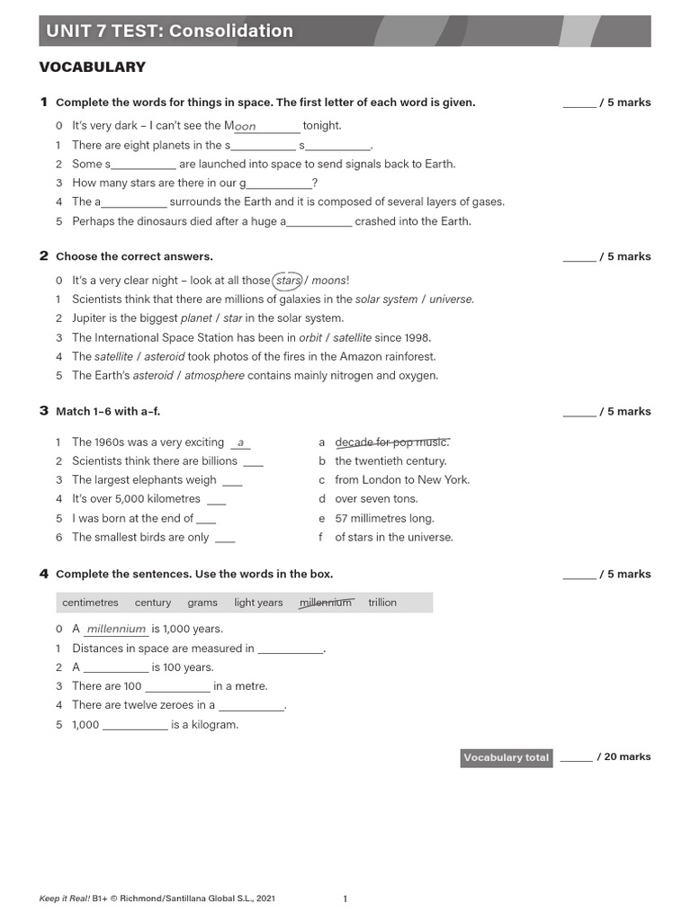 English B1+ Test | PDF | Solar System | Natural Satellite