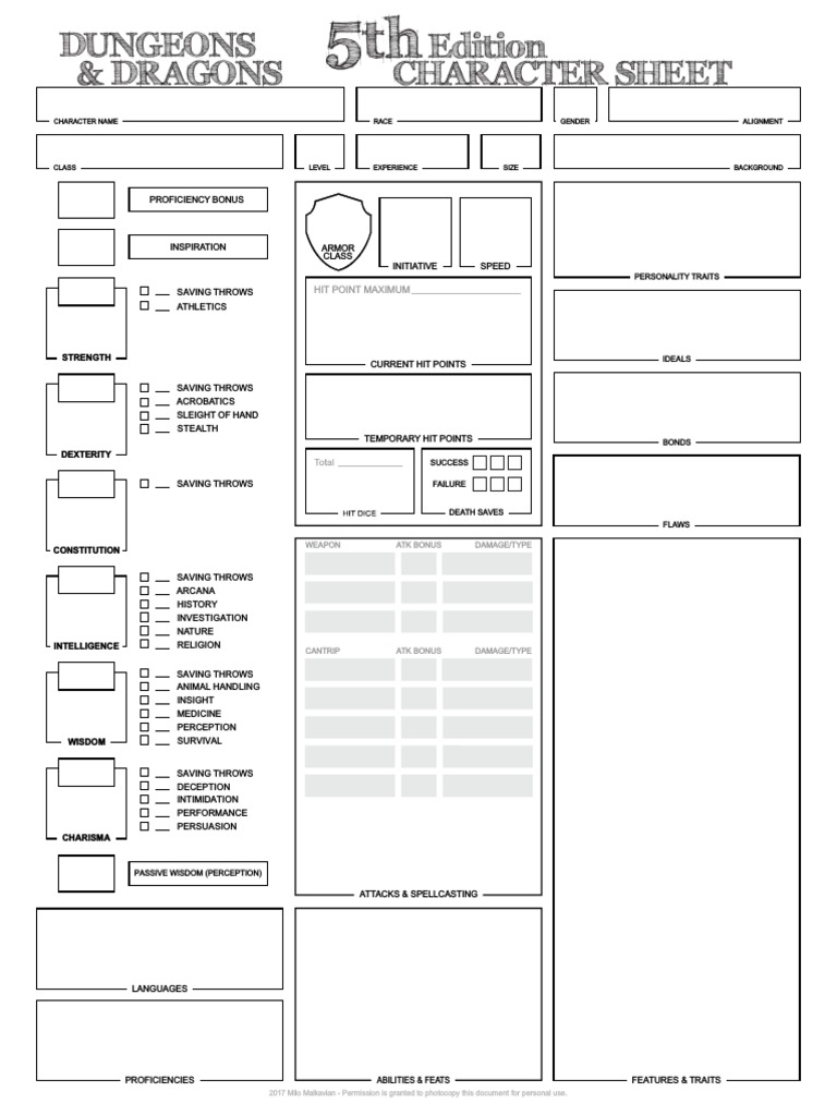 5th Edition Character Sheet - Edit | PDF | Fantasy Games | Gaming