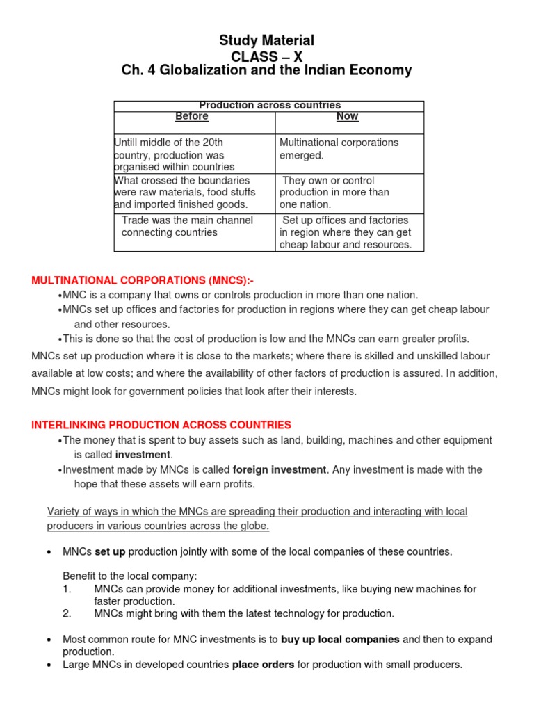 Study Material - Globalisation and The Indian Economy | PDF | Cost Of ...