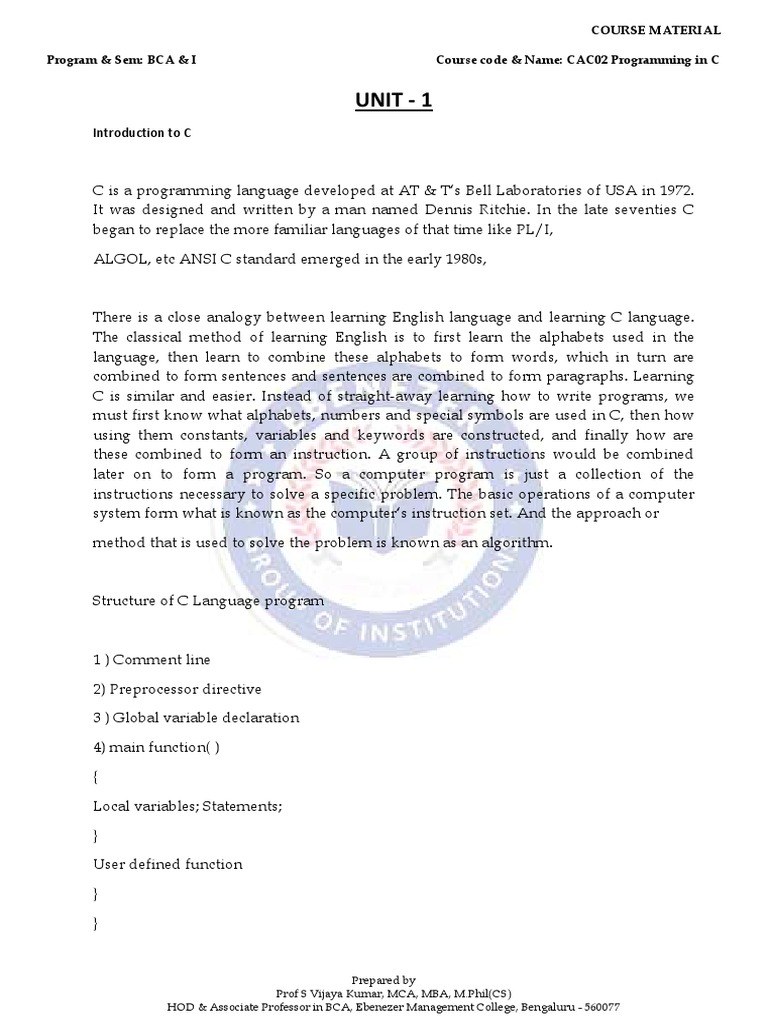 Programming in C | Download Free PDF | Control Flow | Variable (Computer Science)