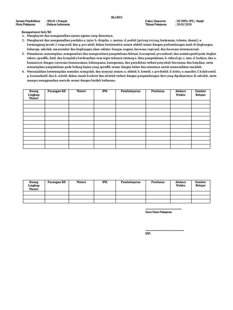 Contoh Format Silabus | PDF
