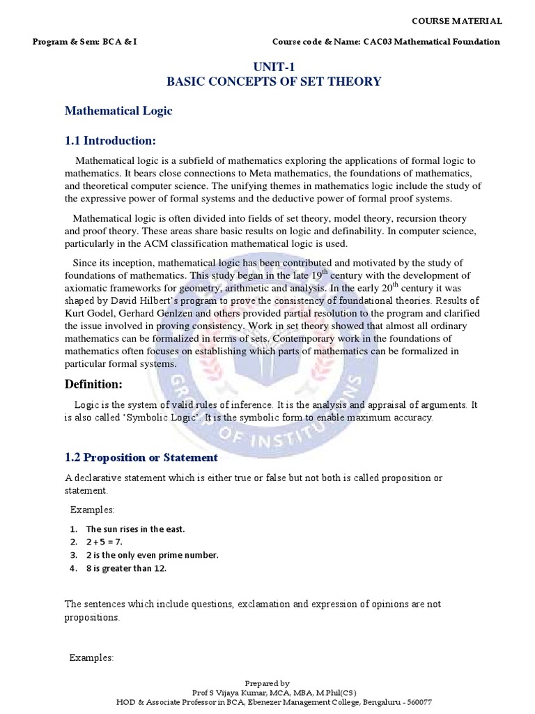 Mathematical Foundation - 1st Sem BCA | PDF | Mathematical Logic ... Mathematical Foundation - 1st Sem BCA | PDF | Mathematical Logic ...