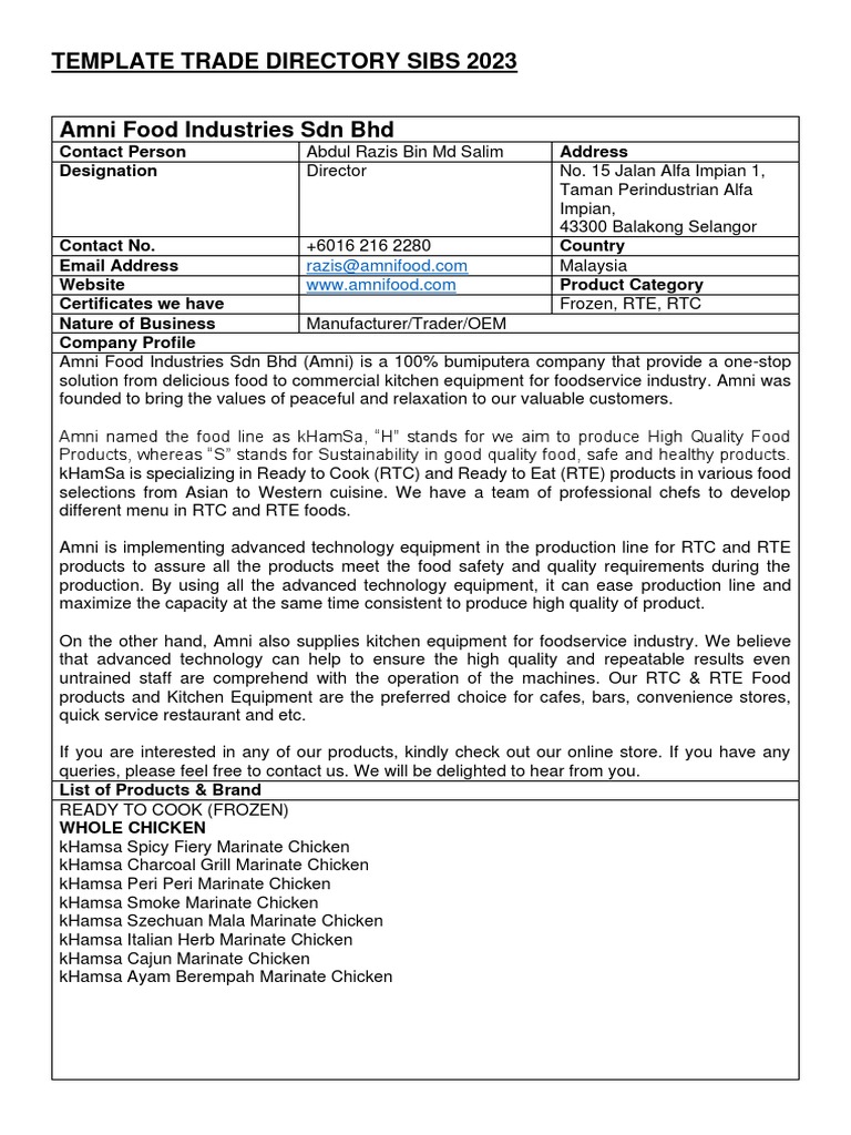Trade Directory Amni Food Industries | PDF | Cajun Cuisine | Food And ...
