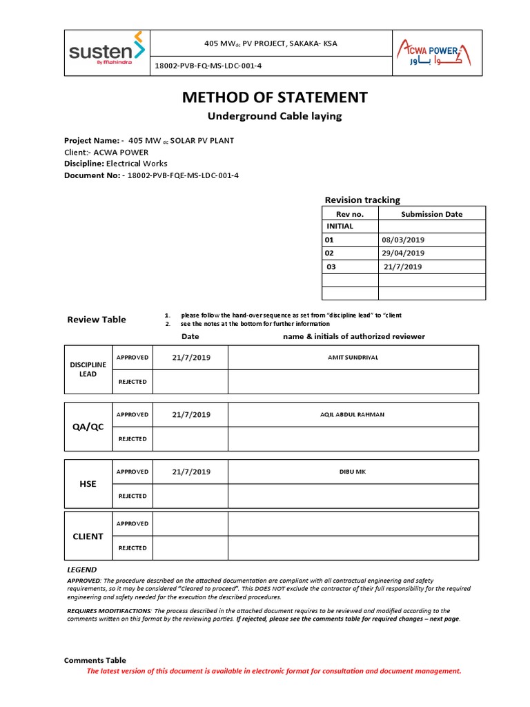 Method statement- Underground cable laying Rev04 | PDF | Personal ...