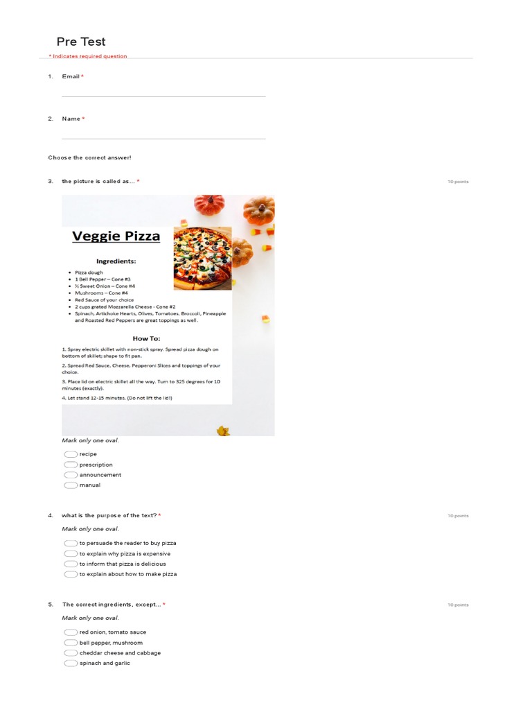Pre Test - Google Forms | PDF | Pizza | Western Cuisine