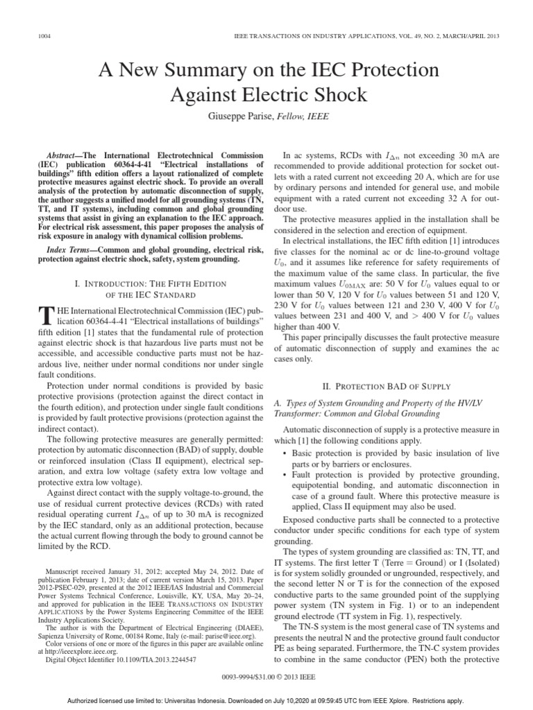 IEC 60364-4-41 Electric Shock Summary | PDF | Electrical Engineering ...