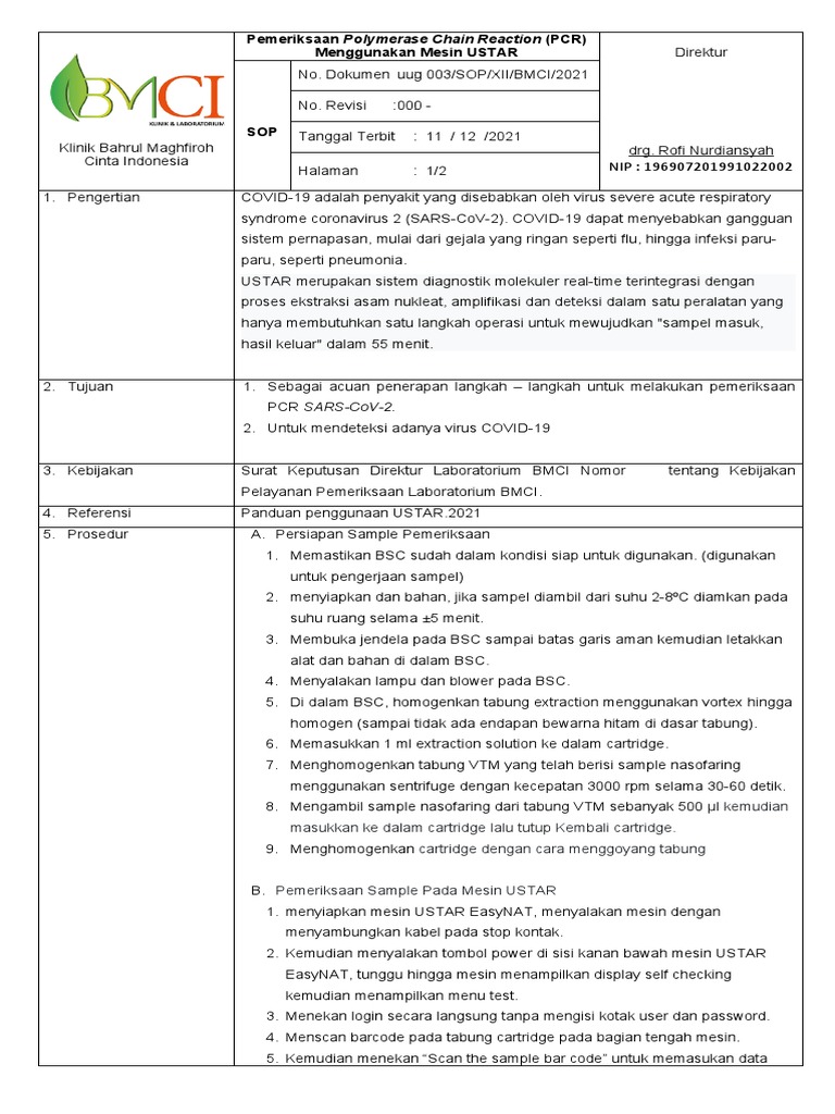 SOP Pemeriksaan PCR Menggunakan USTAR | PDF | Teknologi & Rekayasa