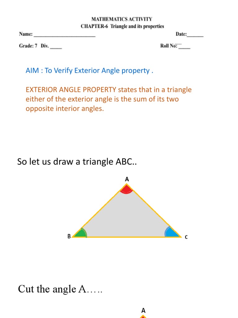 Verify Exterior Angle Property Activity | PDF