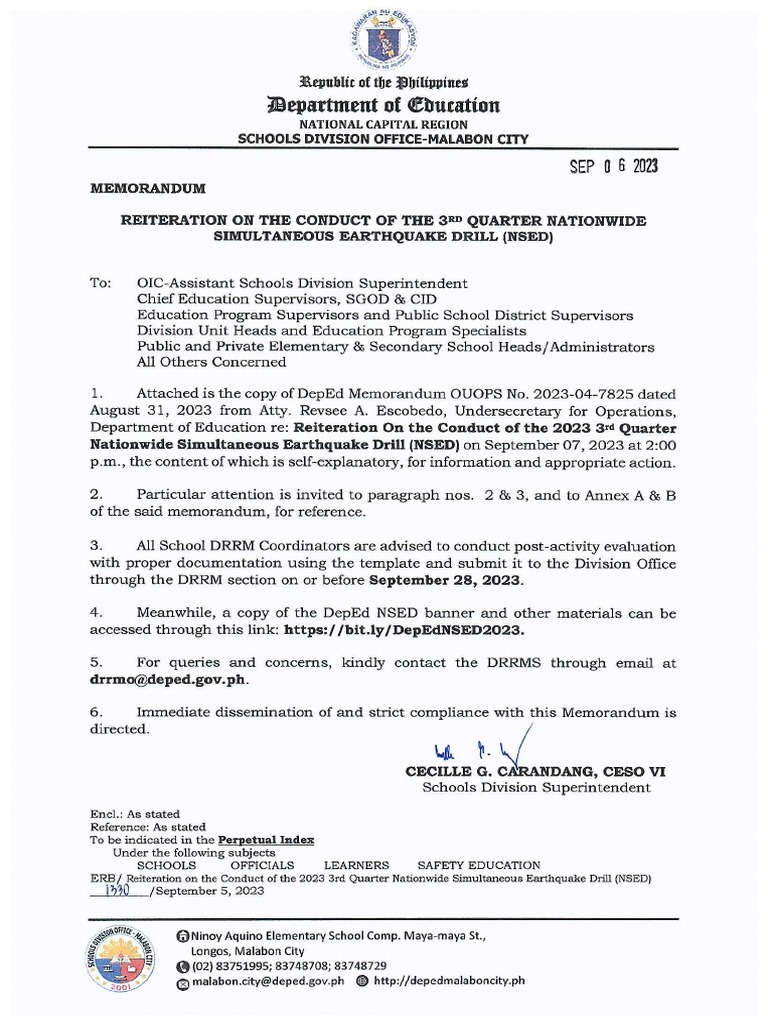Um-09-06-23 Reiteration On The Conduct of The 3RD Quarter Nationwide ...