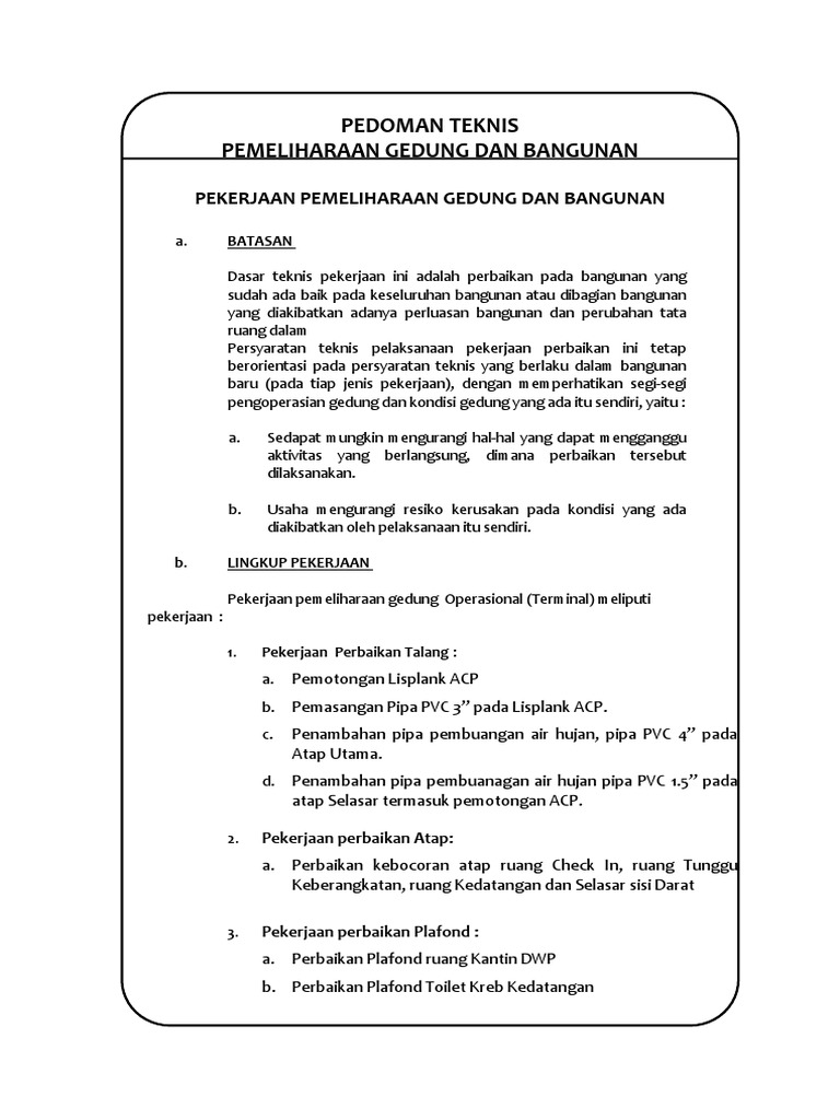 RKS Pemeliharaan Gedung Operasional (Terminal) | PDF