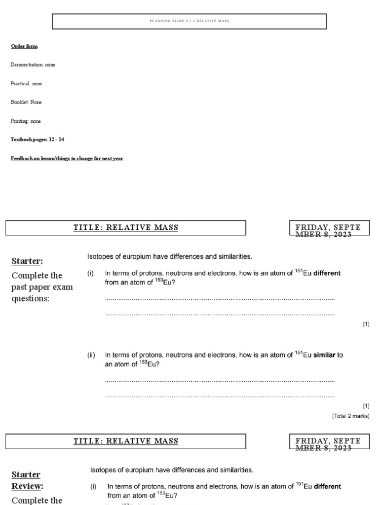 2.2 Relative Mass | PDF | Atoms | Isotope