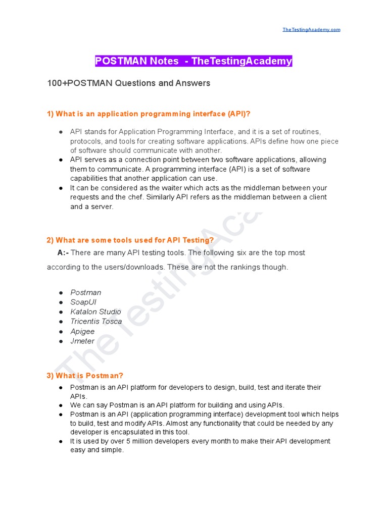 100 Postman API Testing Interview QnA | PDF | World Wide Web | Internet ... 100 Postman API Testing Interview QnA | PDF | World Wide Web | Internet ...