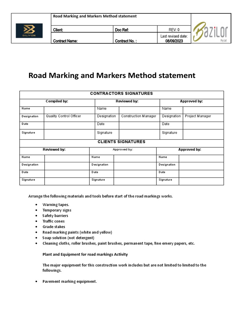 Method Statement of Road Mark | Download Free PDF | Road | Adhesive
