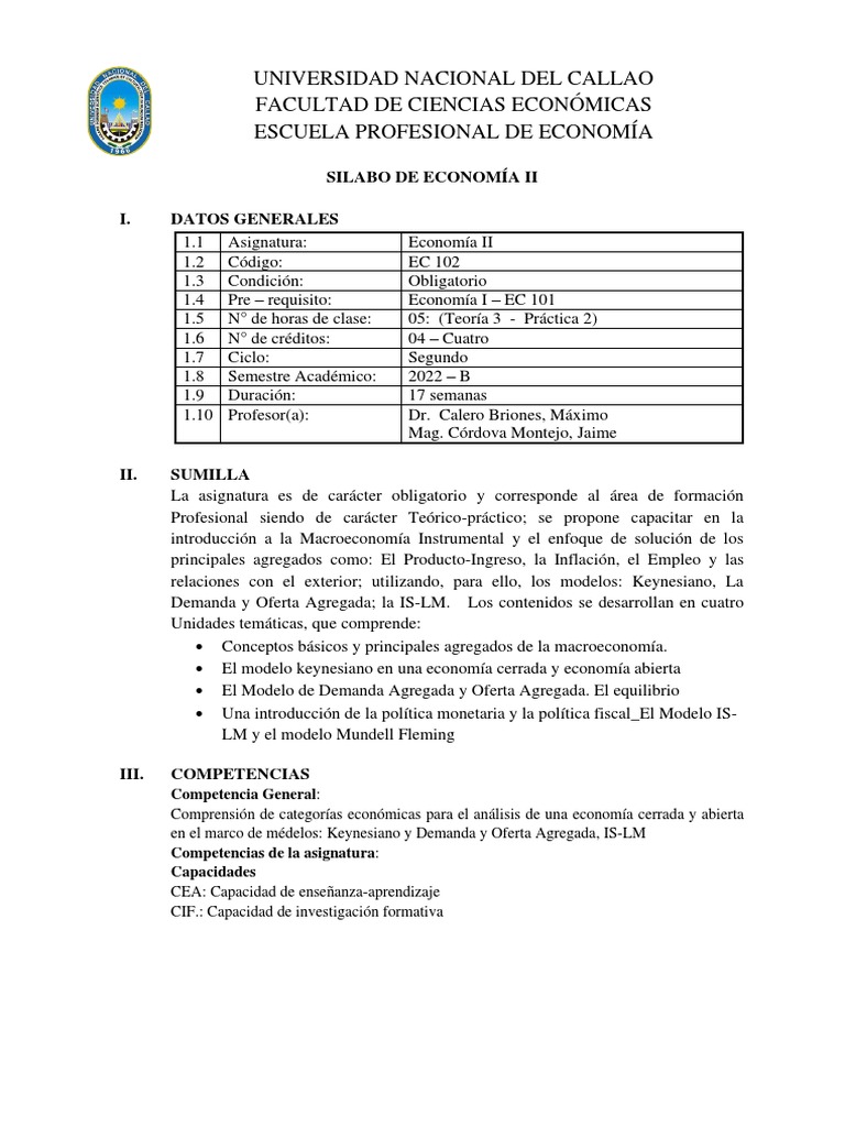 Silabo de Economia Ii - 2022 - B | PDF | Economía keynesiana | Economias