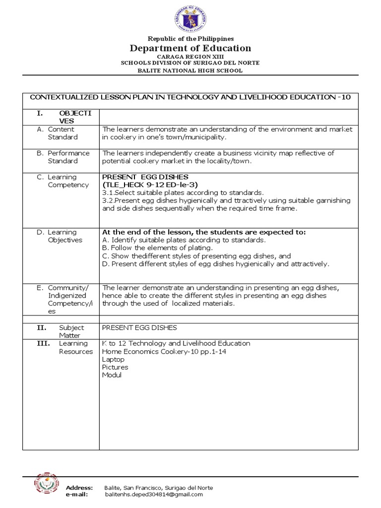 Lesson Plan | PDF | Egg As Food | Lesson Plan