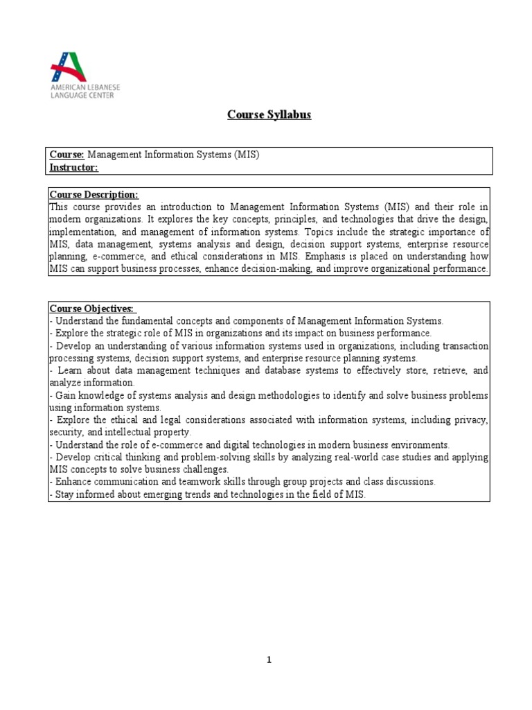 Course Description & Objectives - MIS | PDF