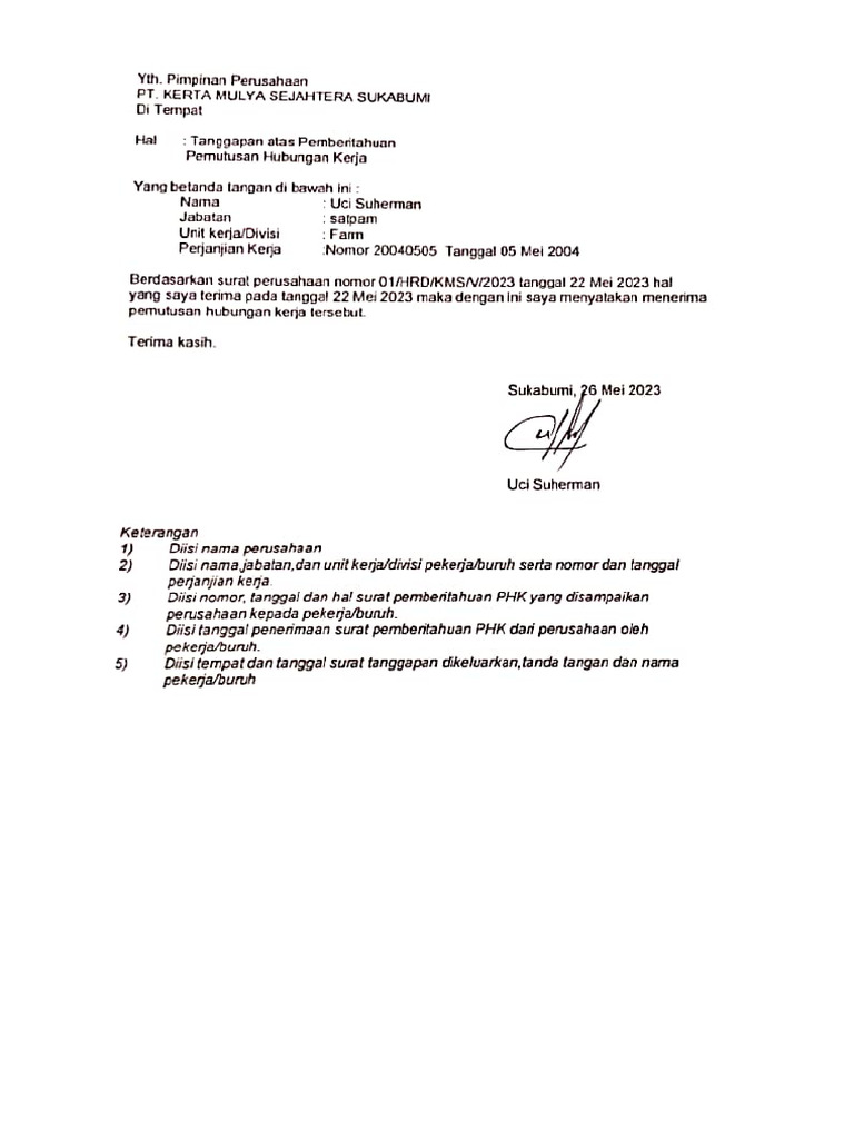 Surat Menerima Kasus PHK | PDF