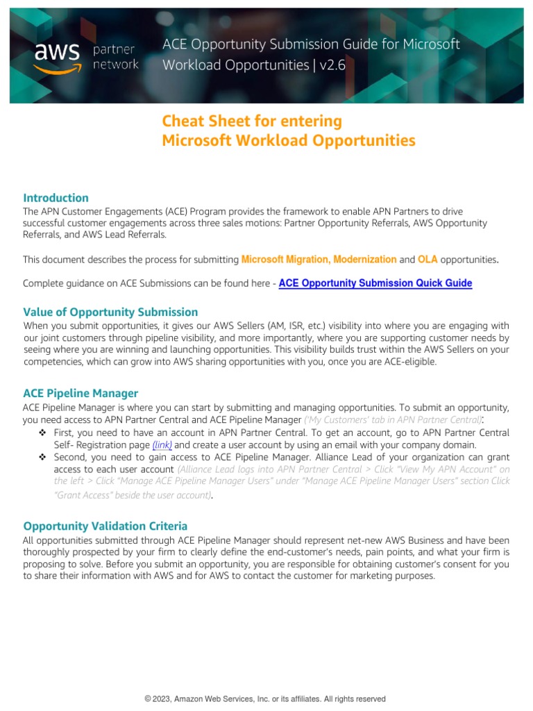 ACE Opportunity Cheat Sheet For Windows and OLA | PDF | Amazon Web ...