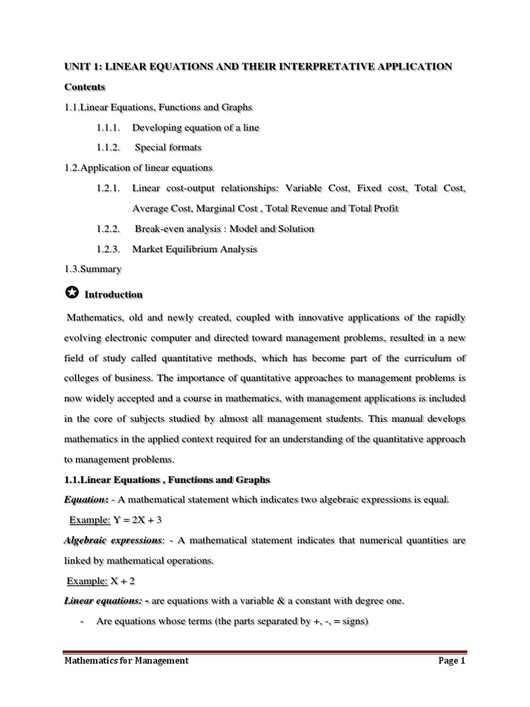 Unit 1 | PDF | Economic Equilibrium | Equations