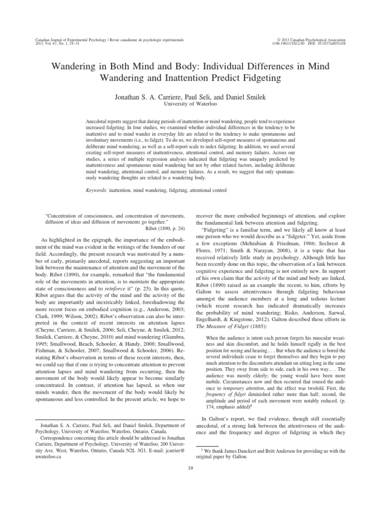Wandering in Both Mind and Body: Individual Differences in Mind Wandering and Inattention ...
