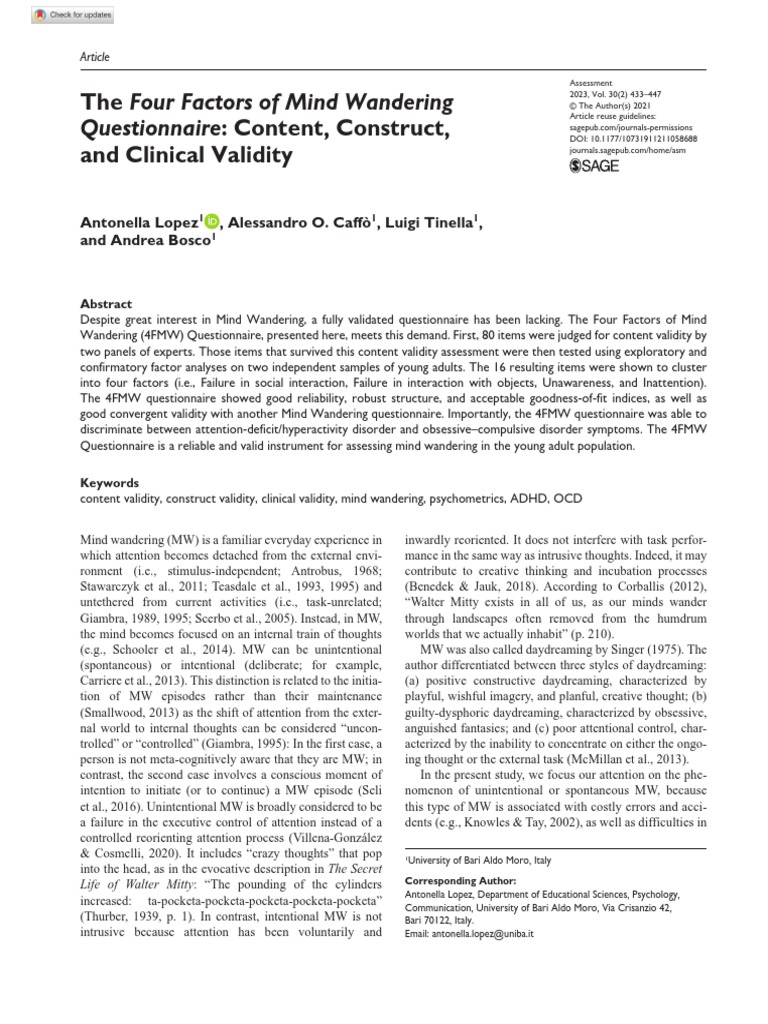The Four Factors of Mind Wandering Questionnaire Content Construct and Clinical Validity | PDF ...