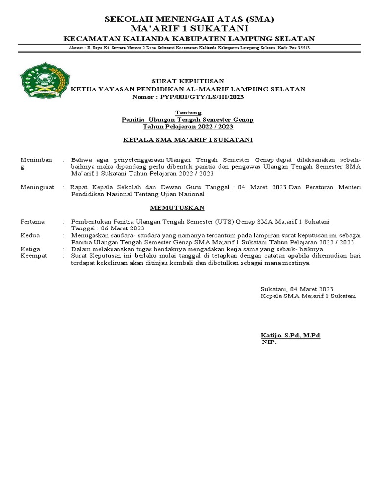 SK Panitia PTS Genap 2023 | PDF