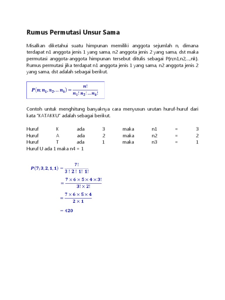 Rumus Permutasi Unsur Sama | PDF