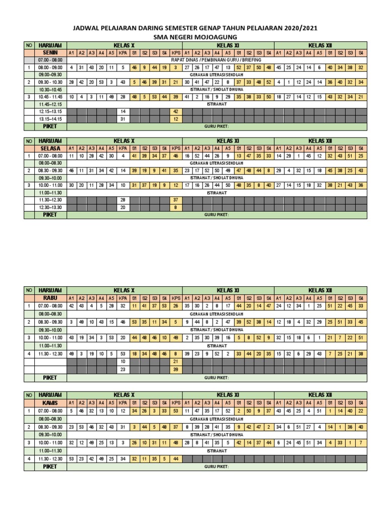 Jadwal Pelajaran Daring SMT Genap 2020-2021+kode Guru r2 - Tanpa Piket | PDF | Xadrez