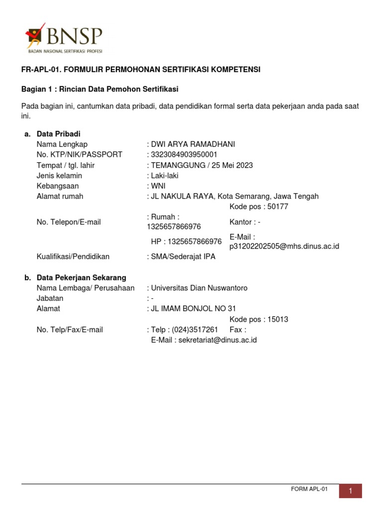 Form Apl-01 | PDF